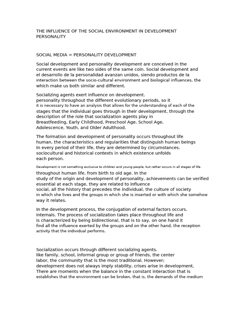 Social Environment's Role in Personality Development | PDF ...