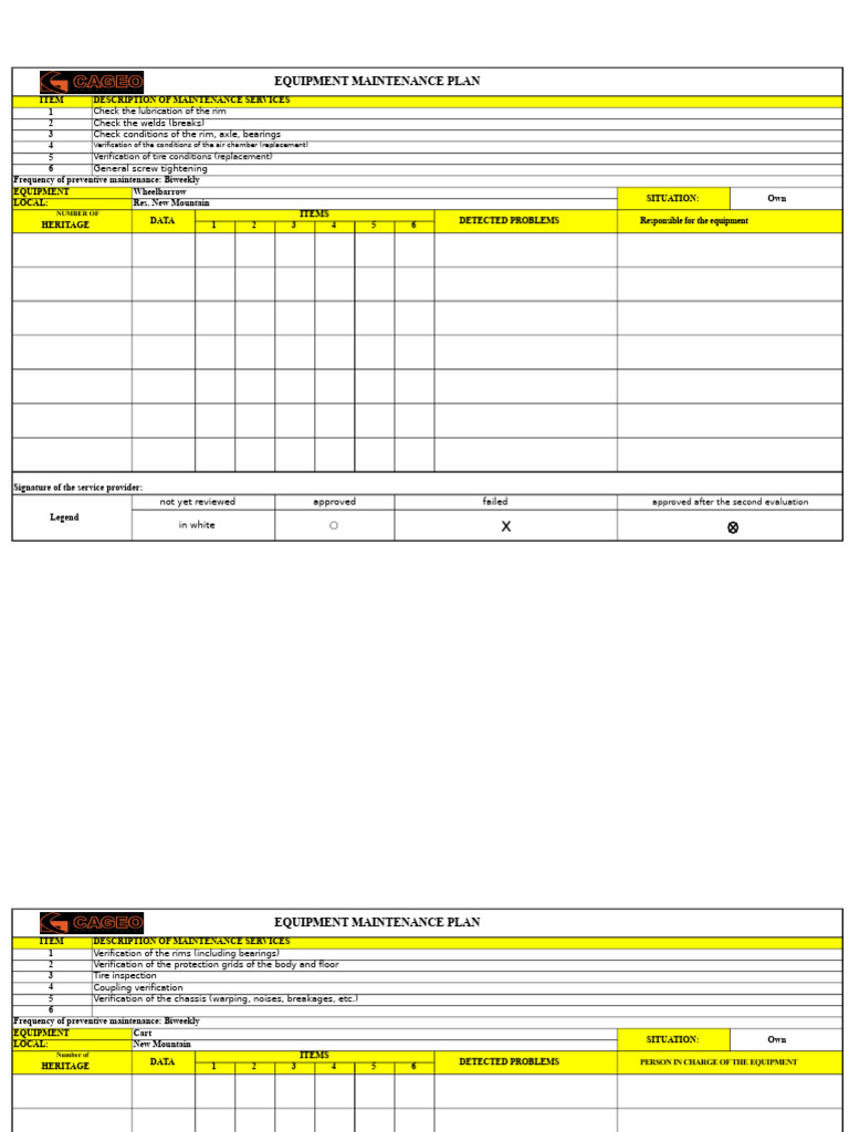 Equipment Maintenance Plan | PDF | Motor Vehicle | Manufactured Goods