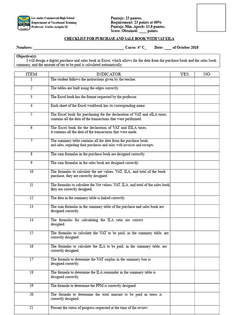 Checklist For Purchase and Sale Book With VAT and ILAs | PDF | Value ...