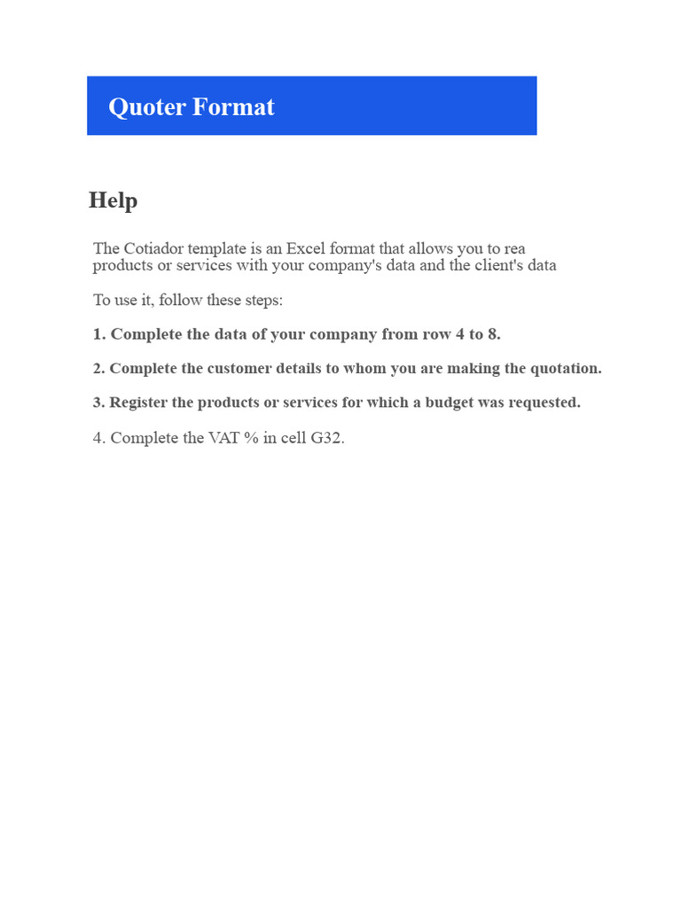 Excel Quotation Template Guide | PDF