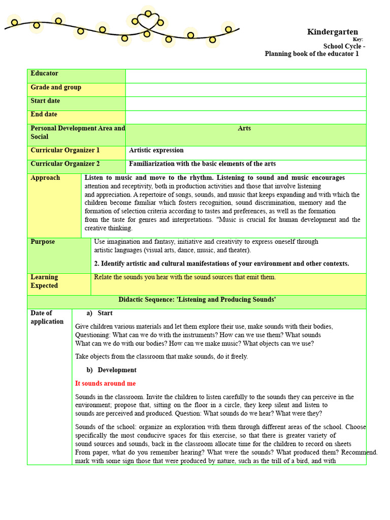 Planning ARTS LISTENING AND PRODUCING SOUNDS | PDF | Sound | The Arts