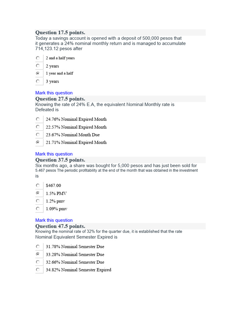 Quiz 1 Financial Mathematics | PDF | Interest | Interest Rates