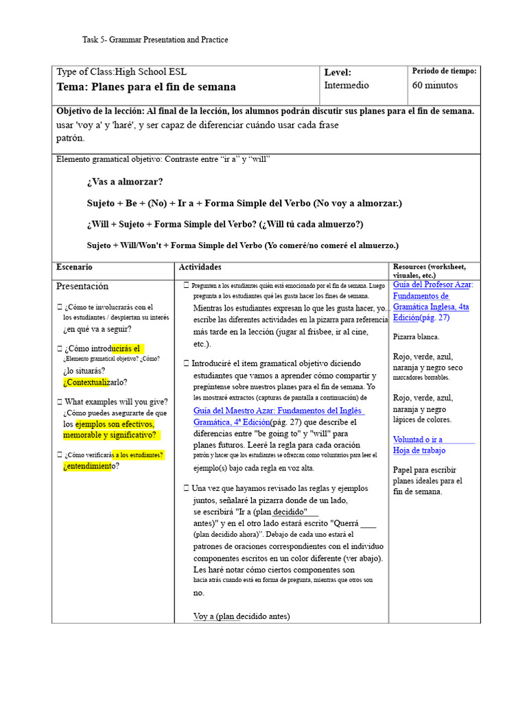 Planes para El Fin de Semana | PDF | Asunto (gramática) | Verbo