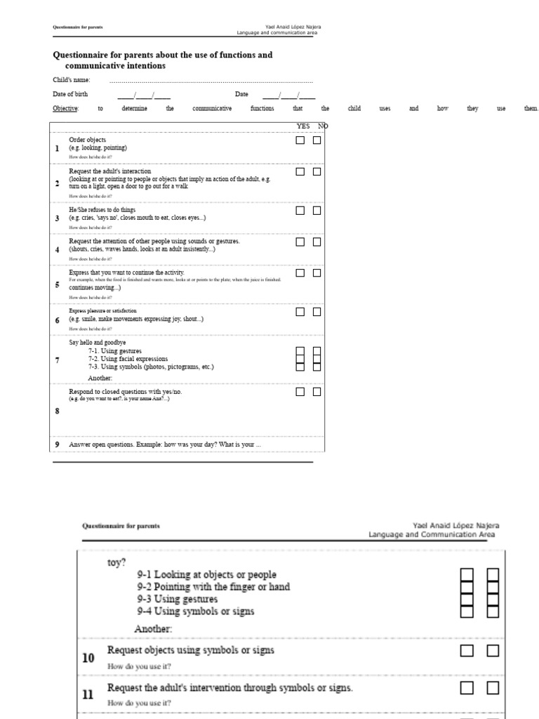 Questionnaire Communicative Intentions | PDF | Gesture | Communication