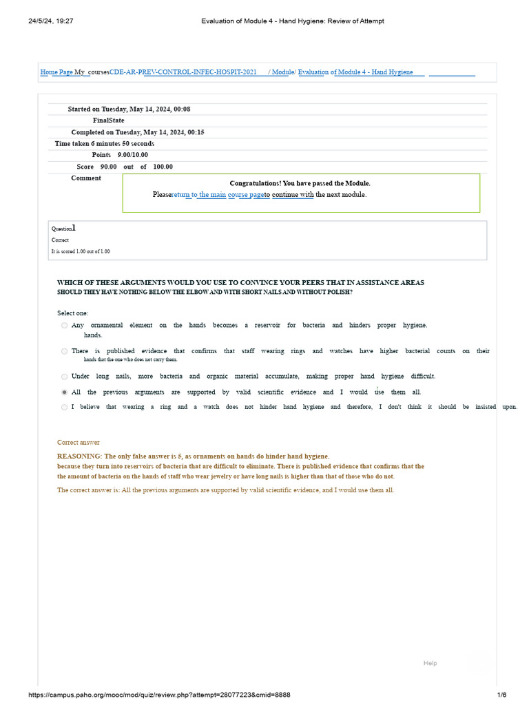 Hand Hygiene Module 4 Evaluation Summary | PDF | Hand Washing | Hygiene