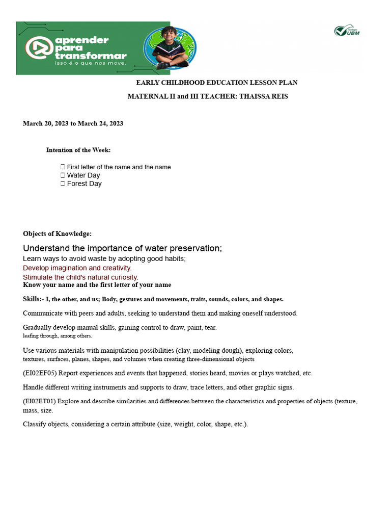Lesson Plan - Water Day | PDF | Learning