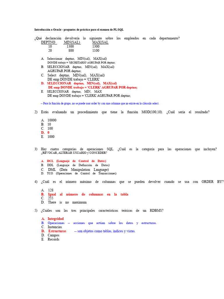 Práctica de Examen de PLSQL | PDF | SQL | Pl / Sql