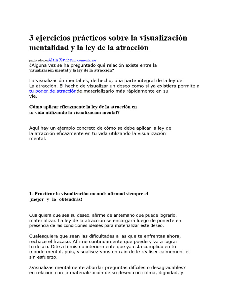Ejercicios de Visualización y Atracción | PDF | Amor | Ley de Atracción ...