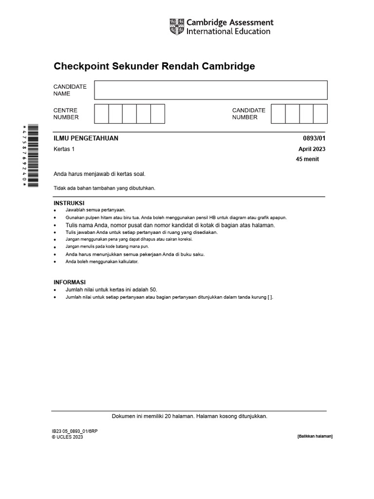 kertas ujian sains checkpoint bulan April 2023 | PDF