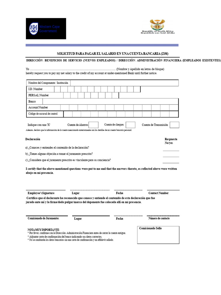 Z56 (Formulario Bancario) | PDF | Bancos | Bancario