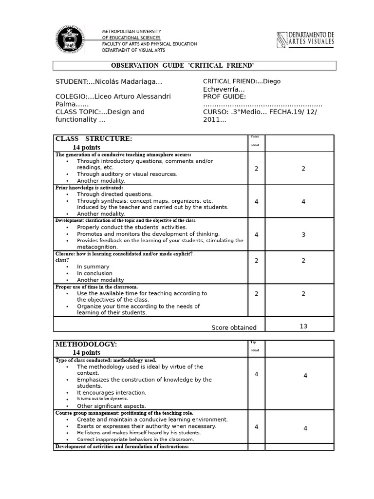 Critical Friend Observation Guide | PDF | Methodology | Learning