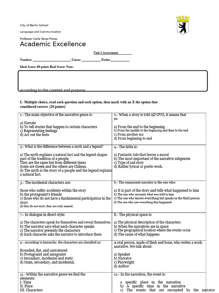 Test Unit 1 Eighth Grade | PDF | Narrative | Narration