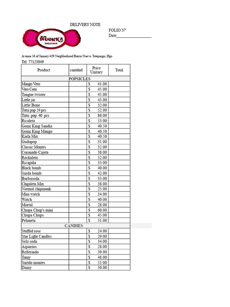 Example Remittance Note | PDF | Foods | Sugar Confectionery