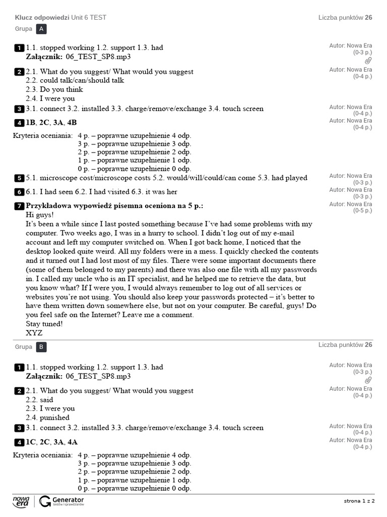 Unit 6 Test Grading Criteria & Answers | PDF | Computer File | Computing