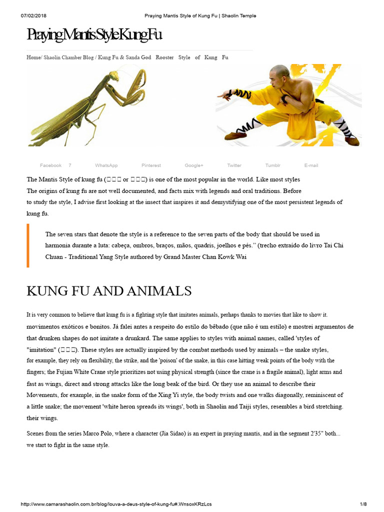 Praying Mantis Style of Kung Fu - Shaolin Temple | PDF | Chinese ...
