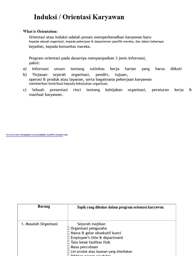 Panduan Program Orientasi Karyawan | PDF