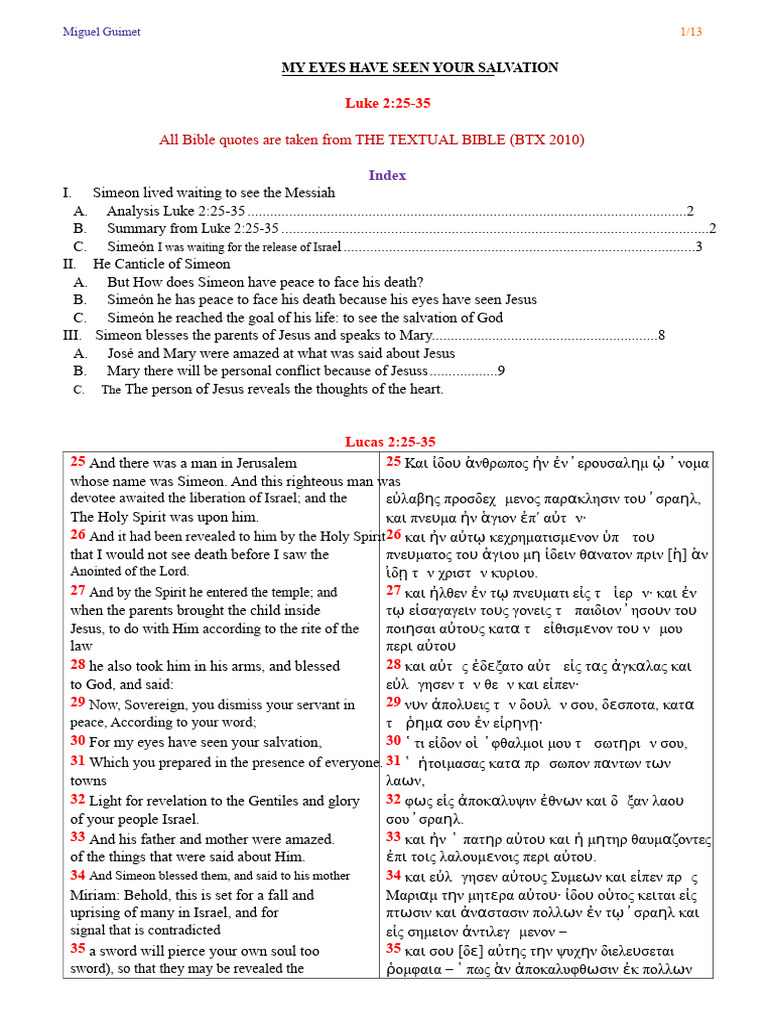 Luke 2:25-35 My Eyes Have Seen Your Salvation | PDF | Jesus | Mary ...