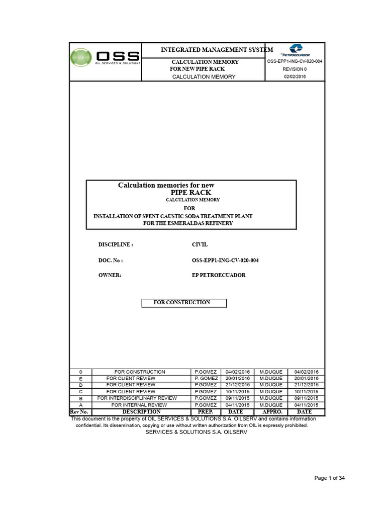 Calculation Memory Pipe Rack | PDF | Beam (Structure) | Structural Load