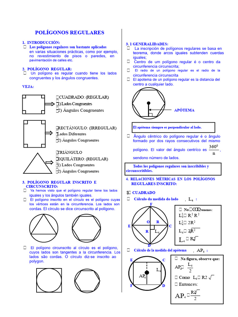 Polígonos Regulares: Definición y Cálculos | PDF | Triángulo | Ángulo