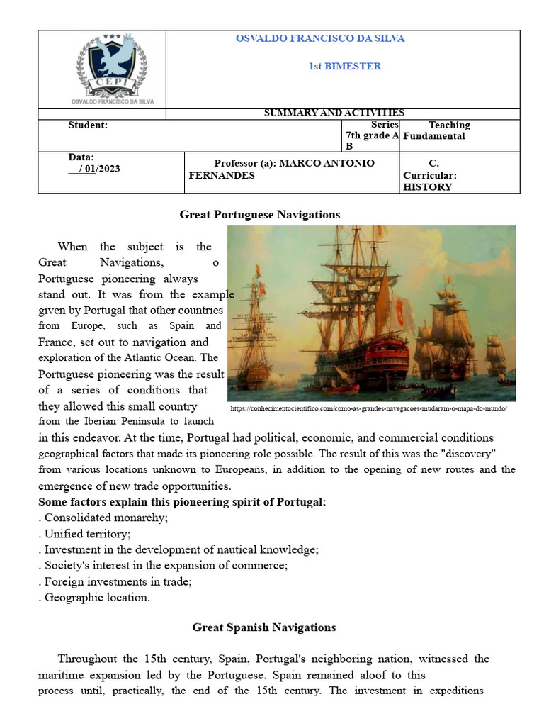 Activities III 7th GRADE (Great Navigations) | PDF | Portugal | Age Of ...