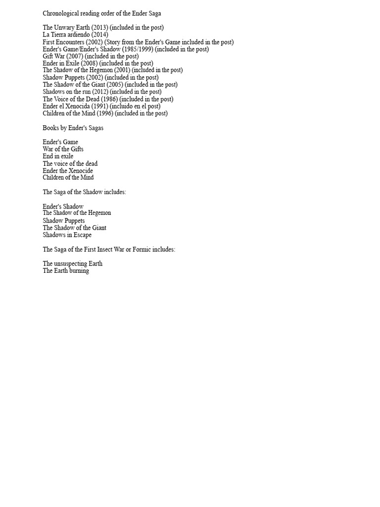 Ender Saga Chronological Reading Order | PDF