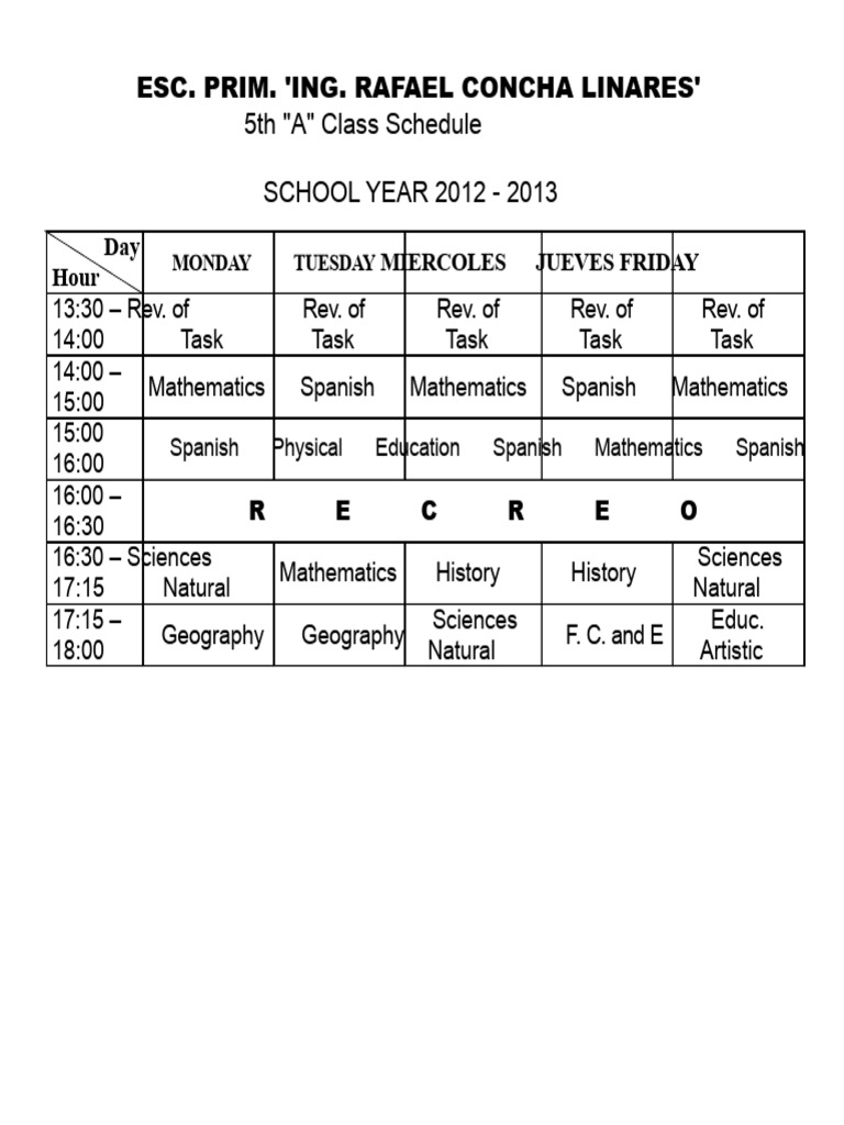 Fifth Grade Schedule | PDF