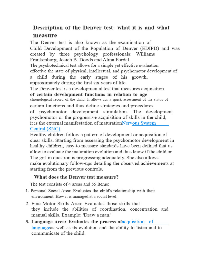 Denver Test: Child Development Assessment | PDF | Child Development ...