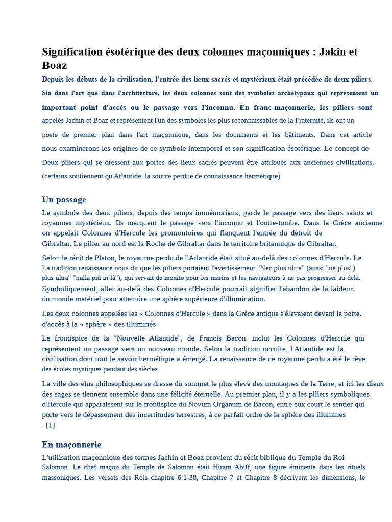 Signification des colonnes Jakin et Boaz | PDF | Colonne