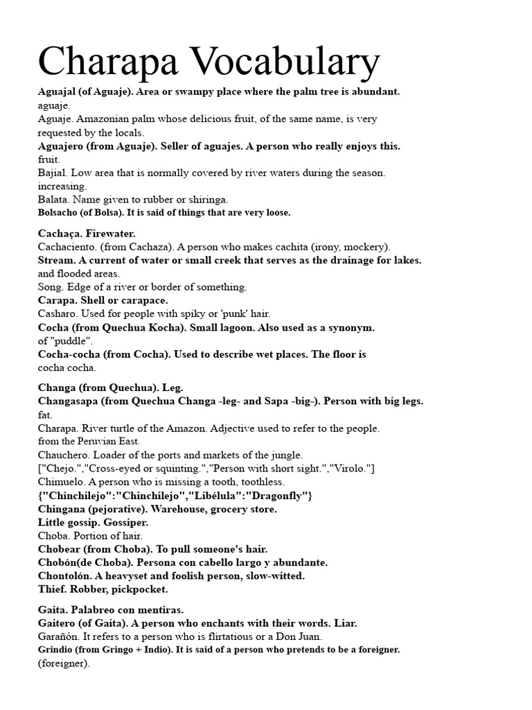Charapa Vocabulary | PDF
