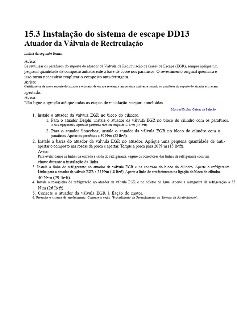 Instalação do Atuador EGR DD13 | PDF
