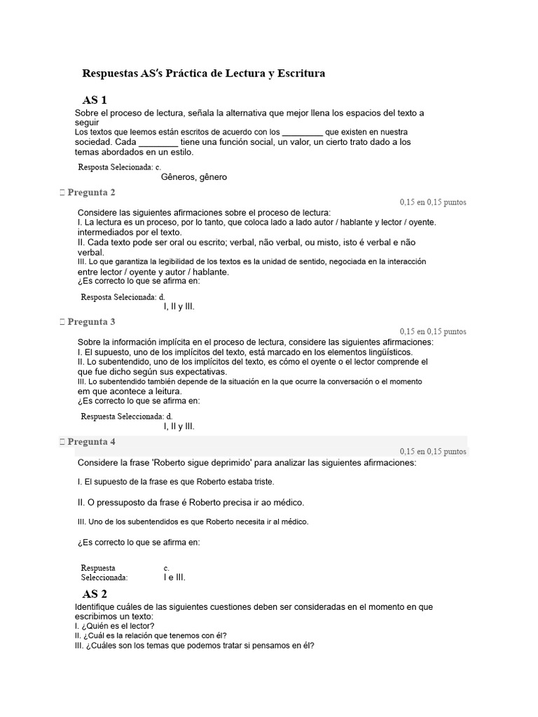 Práctica de Lectura y Escritura AS | PDF | Escritura
