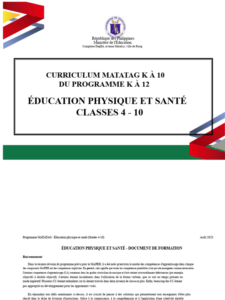 Révision du programme Éducation Physique K-10 | PDF | Apprentissage ...