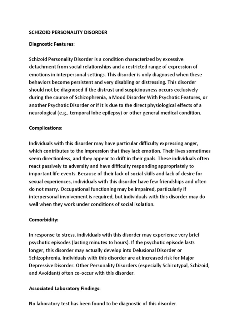 Schizoid Personality Disorder | PDF | Personality Disorder | Psychotherapy