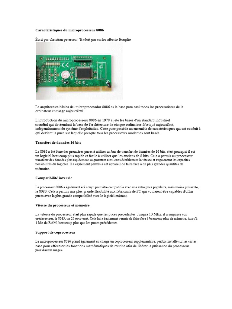Caractéristiques Du Microprocesseur 8086 | PDF