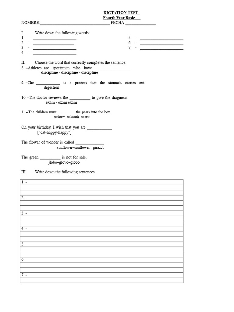 Dictation Test 1 | PDF