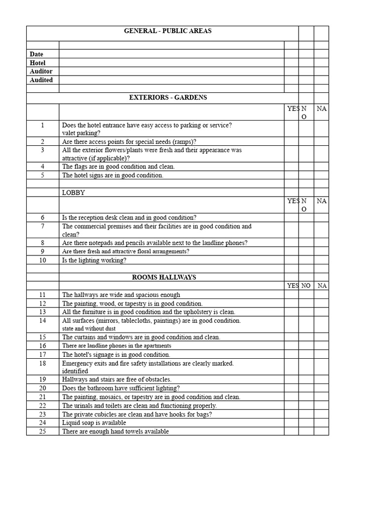 GENERAL Public Areas Checklist | PDF