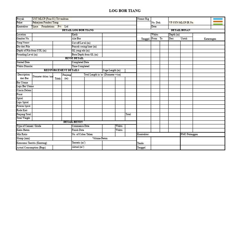 Log Bor Tiang Fondasi UST MLCP Trivandrum | PDF
