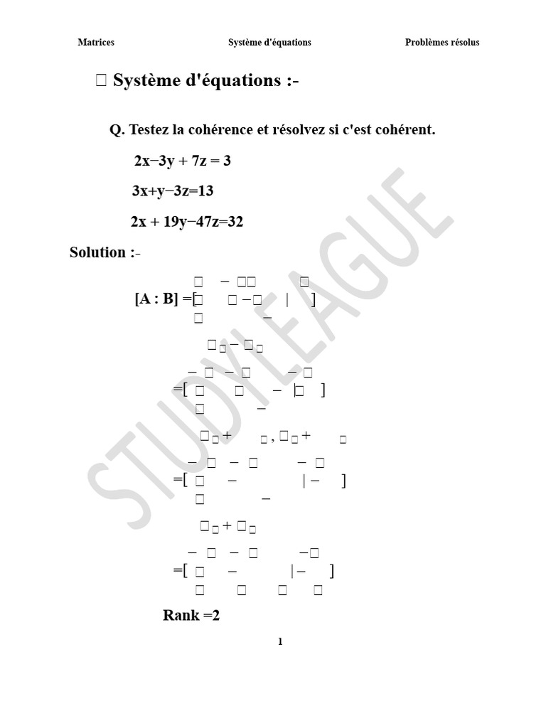 Systèmes d'Équations et Matrices Résolus | PDF | Équations | Matrice ...