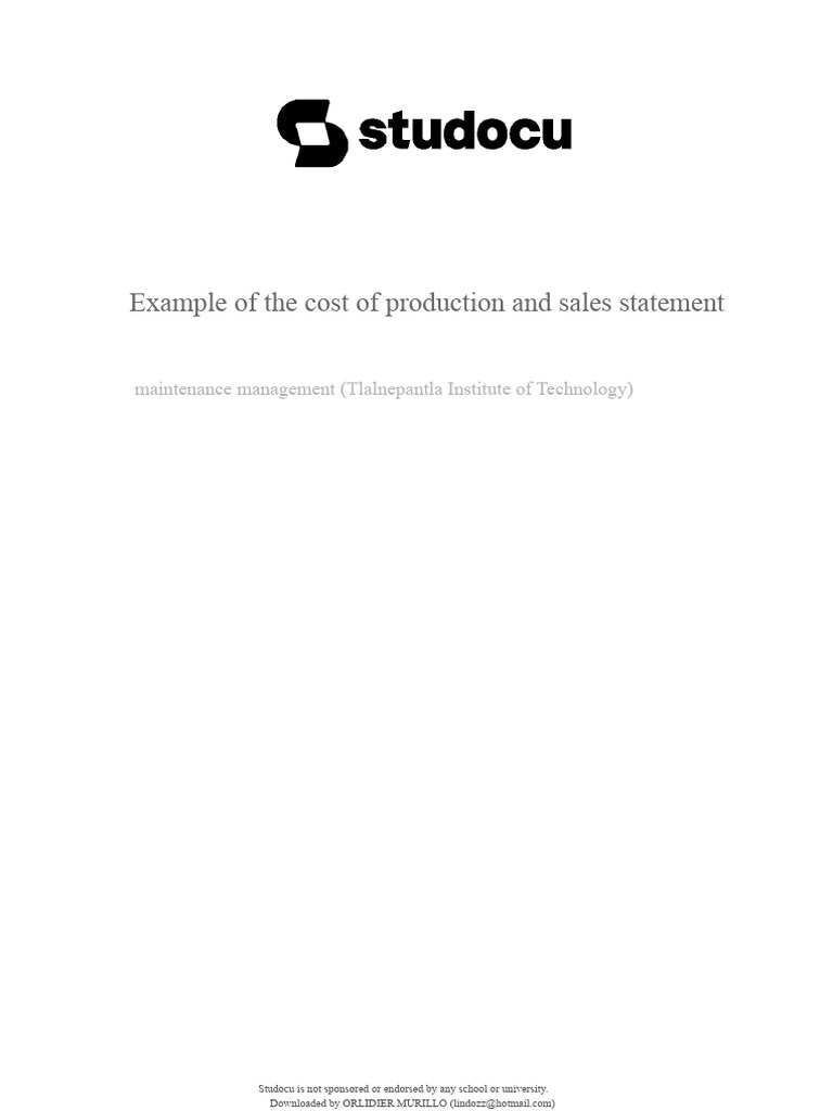 Example of The Cost of Production and Sales Statement | PDF | Expense ...