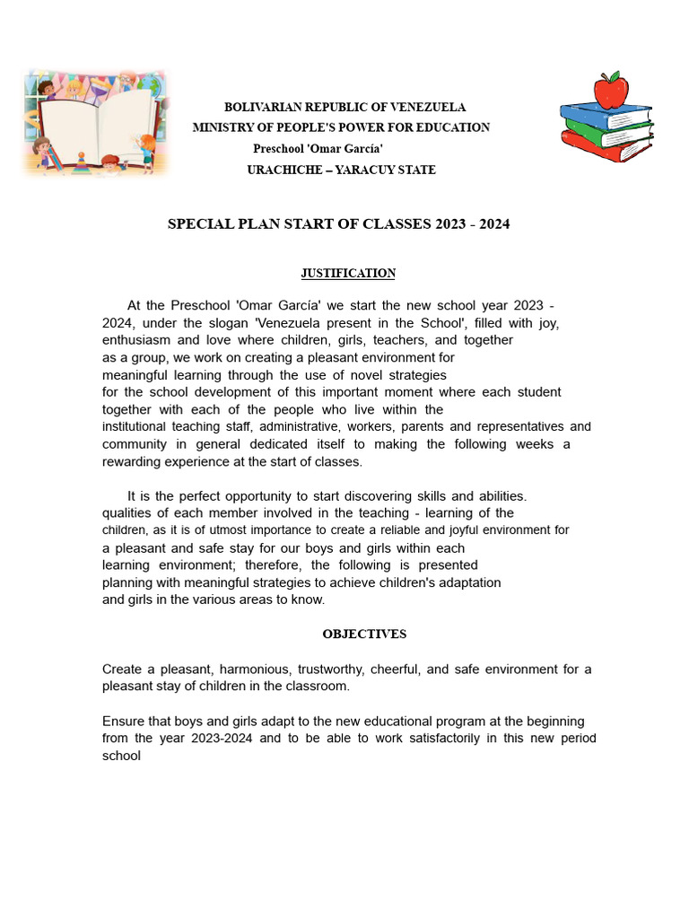 Special Plan For The Start of Classes 2023 - 2024 | PDF | Learning ...