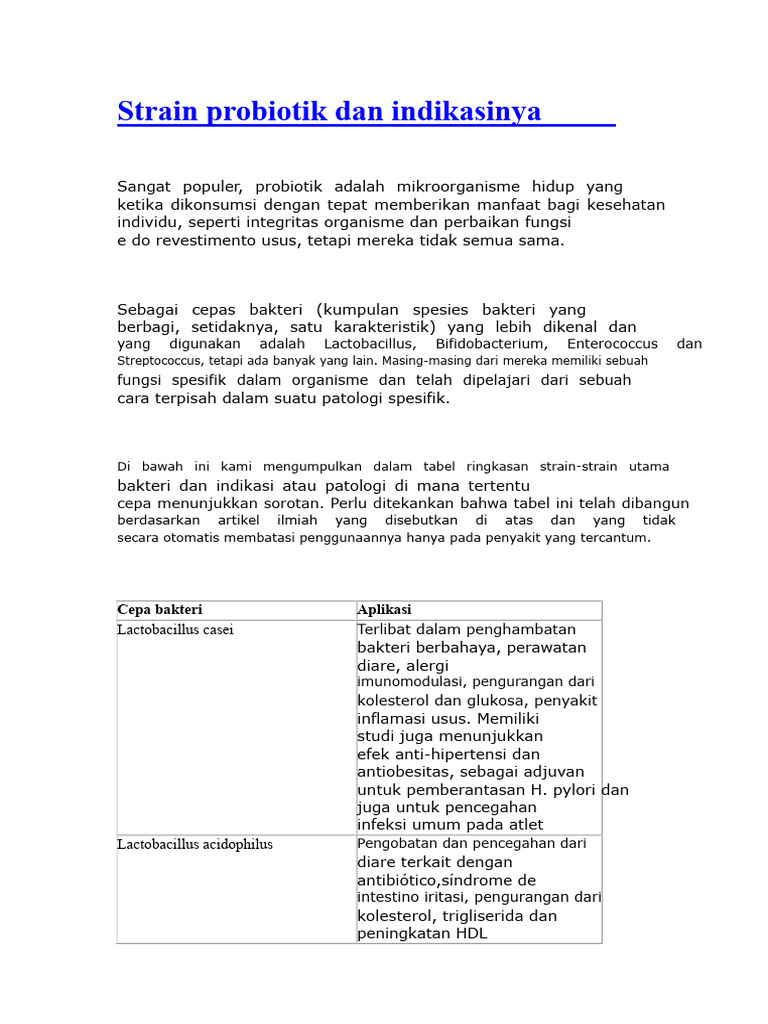Strain Probiotik dan Manfaat Kesehatan | PDF