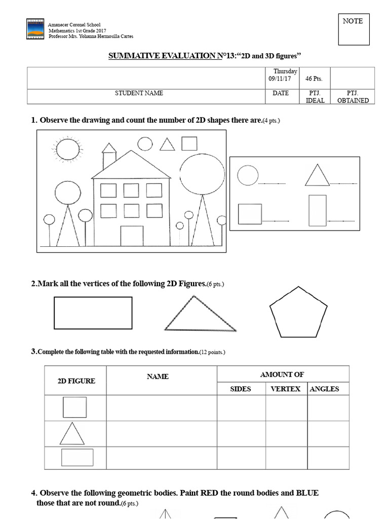 1st Grade Math Evaluation: 2D & 3D Shapes | PDF