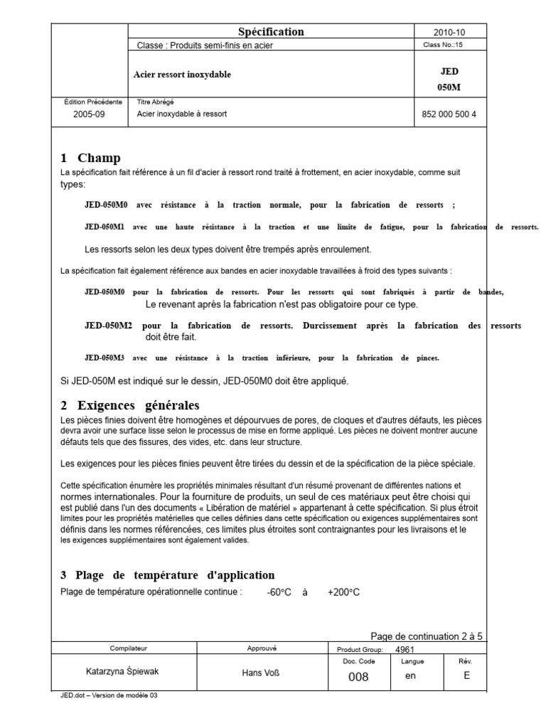 Spécification des ressorts en acier inoxydable | PDF | Acier ...