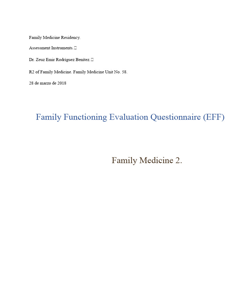 Family Functioning Evaluation Questionnaire (EFF) | PDF