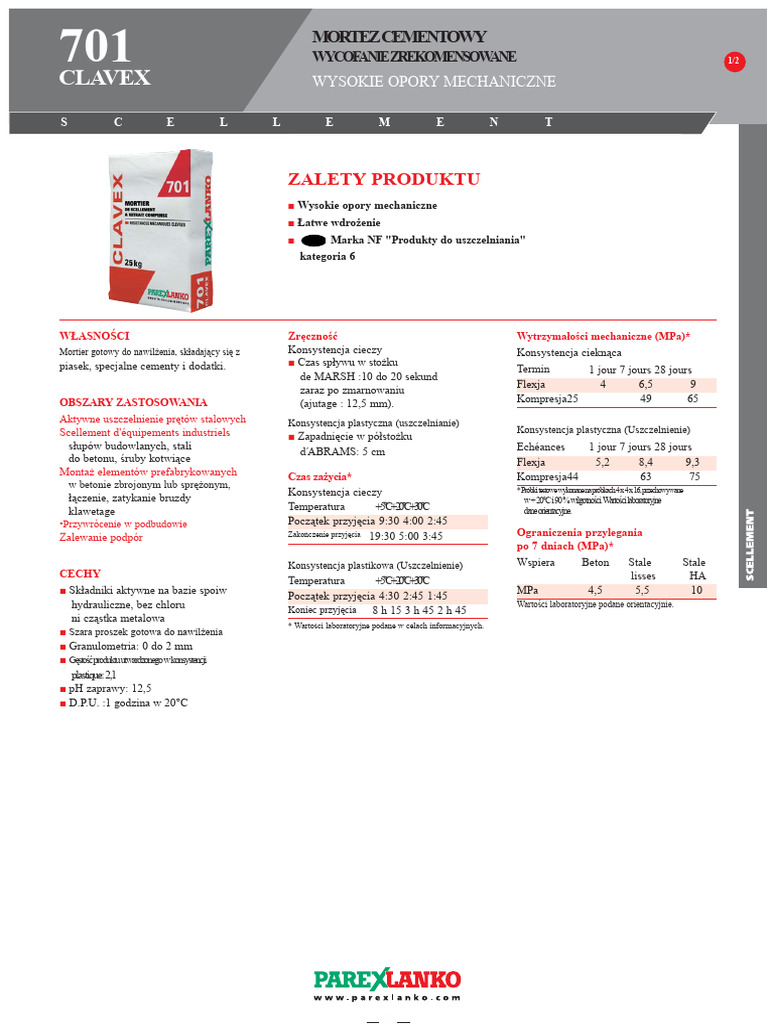Karta Techniczna Clavex 701 - Zaprawa Do Kotwienia | PDF