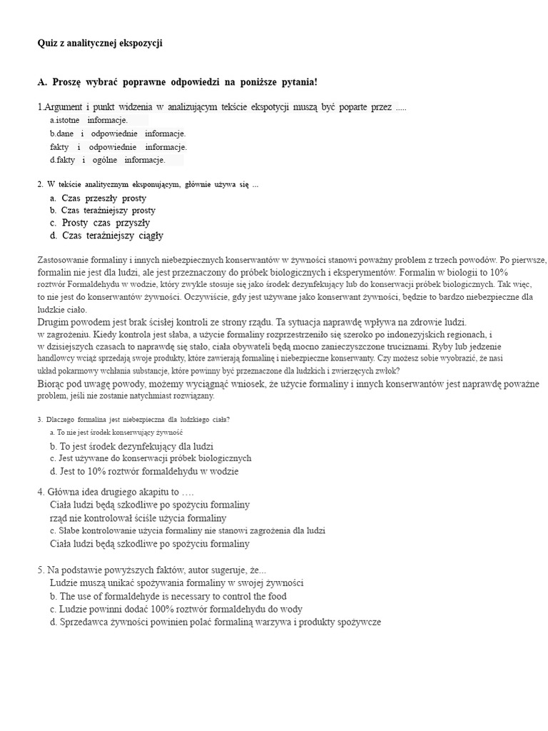 Quiz Z Analitycznej Ekspozycji NOWY | PDF
