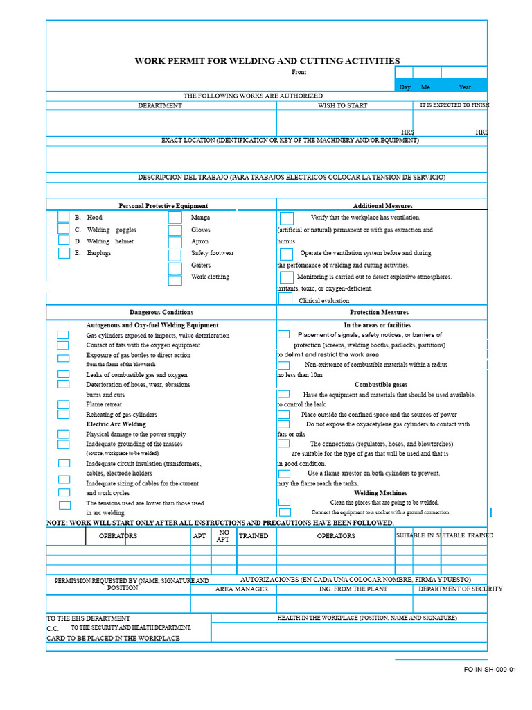 001-FO-003A Work Permit For Welding and Cutting Activities | PDF ...