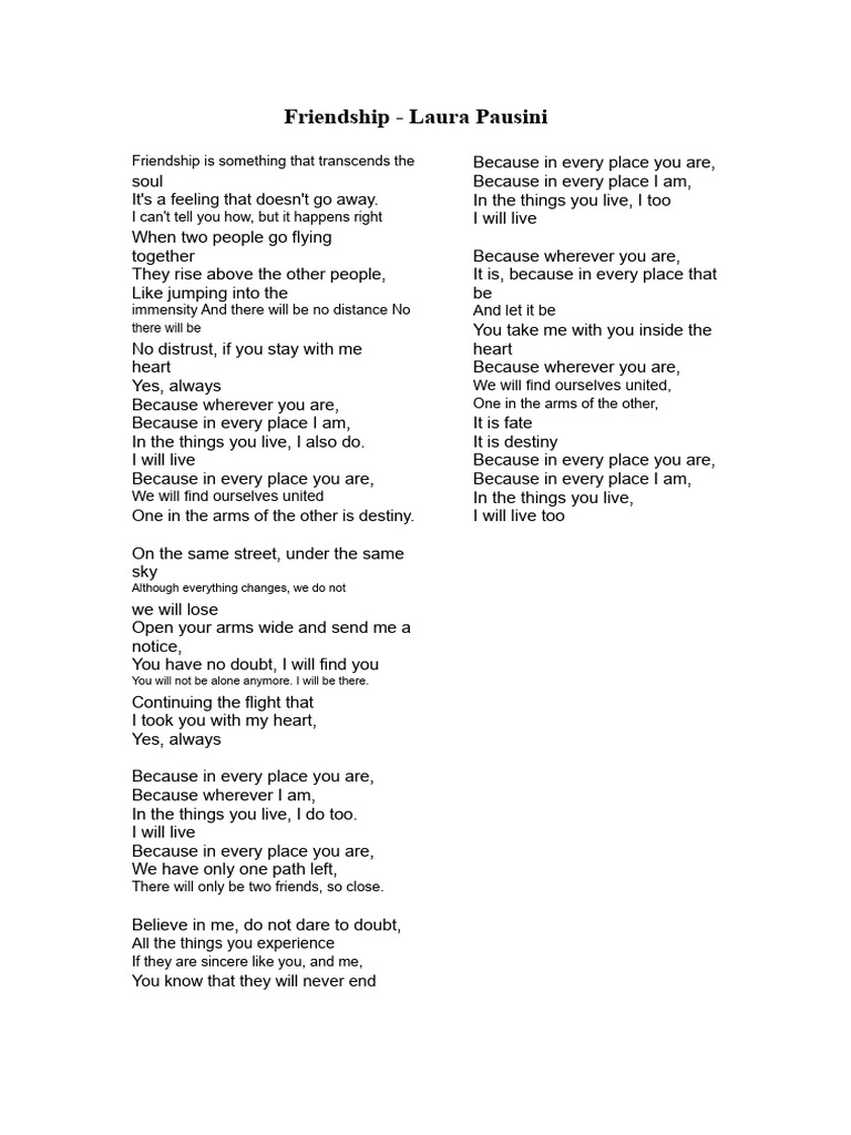 The Essence of Friendship in Lyrics | PDF