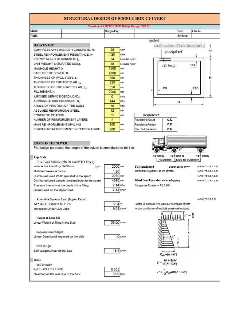 Simple Box Culvert Structural Design | PDF | Structural Load | Pascal ...