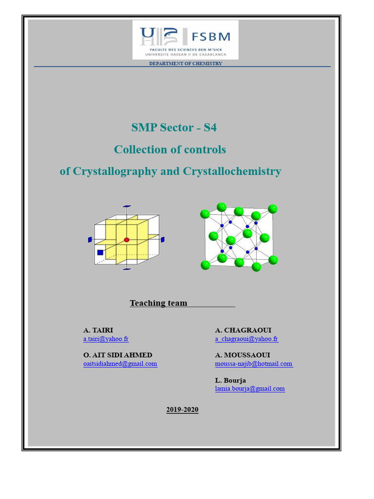 EXAMINATION Geometric Crystallography and Crystallochemistry SMP-S4 ...